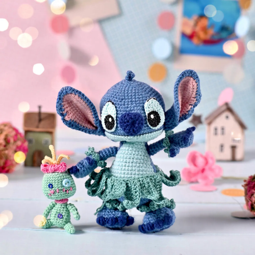 Handmade Stitch Amigurumi Doll with Mini Scrump, Cute Disney Crochet ...