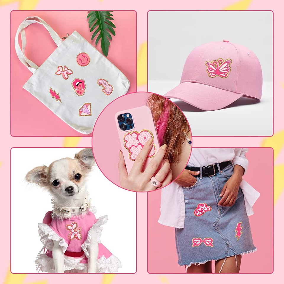 20Pcs Pink Preppy Iron on Patches for Girls Embroidered DIY Sew on ...