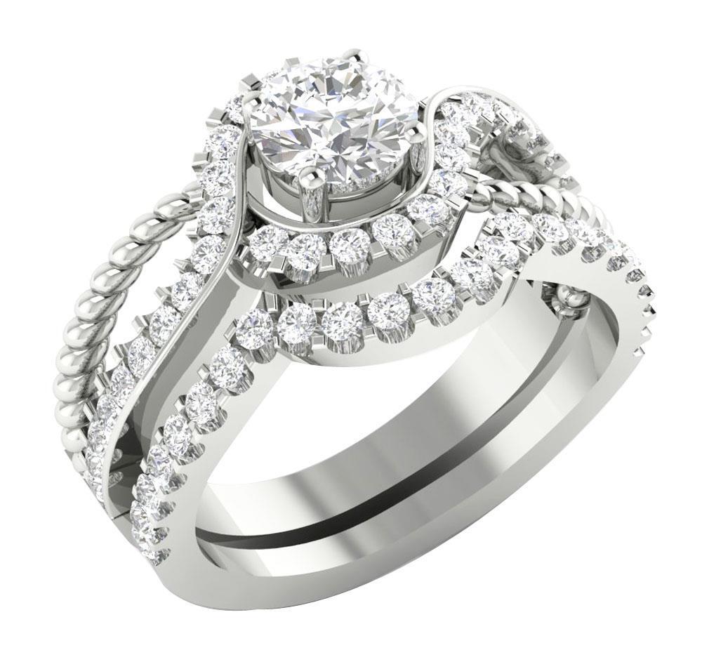 Bridal Engagement Round Diamond Ring Set SI1 G 1.55 Ct 14K Solid Gold ...