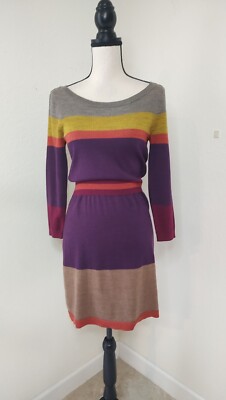 ANN TAYLOR LOFT WOOL DRESS WOMENS STRIPE MULTICOLOR DRESS FORM FIT SIZE ...