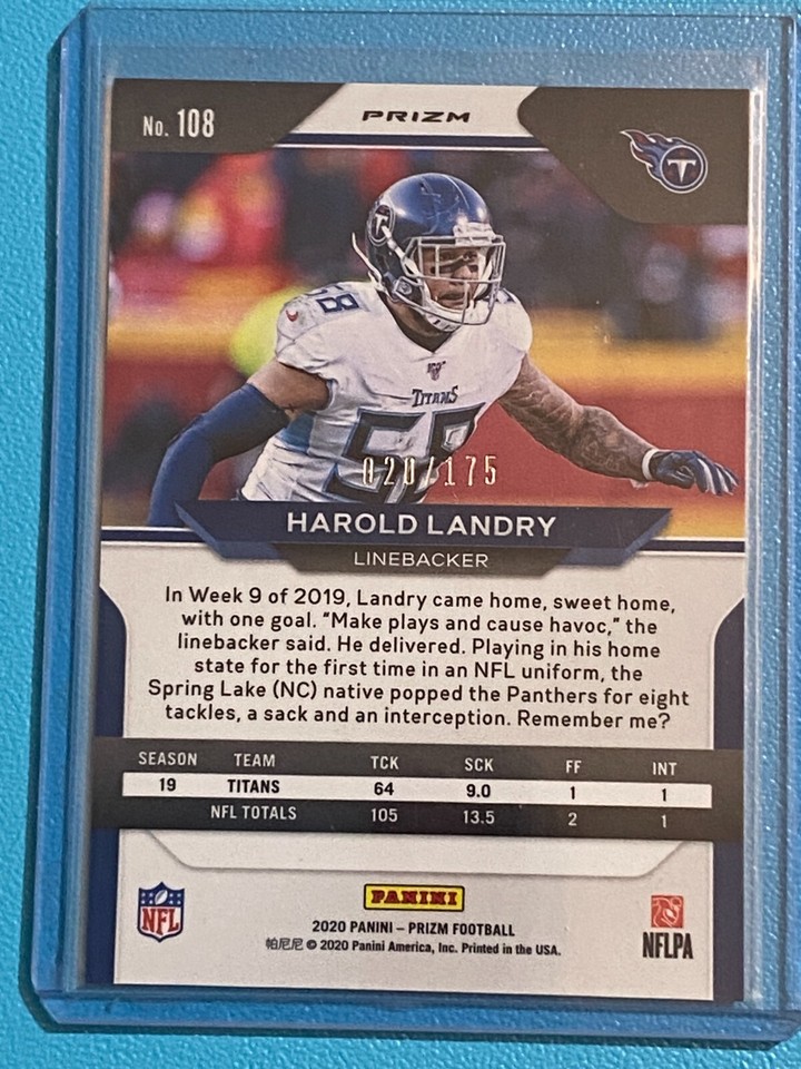 🏈 2020 Panini Prizm Football Hyper Prizm Base Card #108 Harold LANDRY 🏈 ...