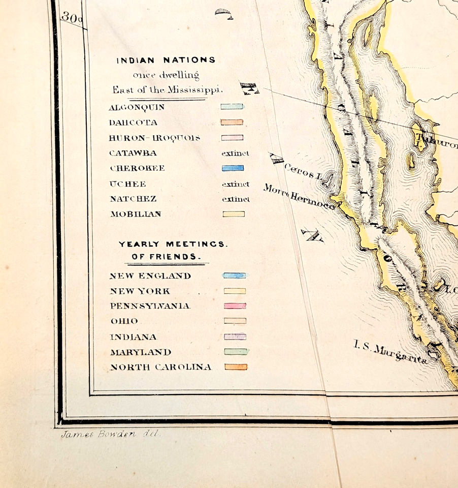 1844 UNITED STATES - TEXAS REPUBLIC Map QUAKER - Indian Tribes ORIGINAL ...