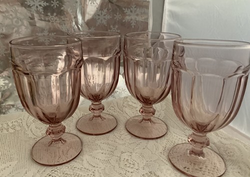 ️4 Vintage Libbey Pink Plum Duratuff Gibraltar Water Glass Goblet Set ...