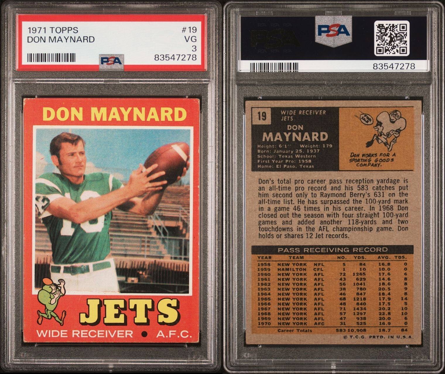 1971 Topps - DON MAYNARD - Card #19 - NEW YORK JETS PSA 3 | eBay