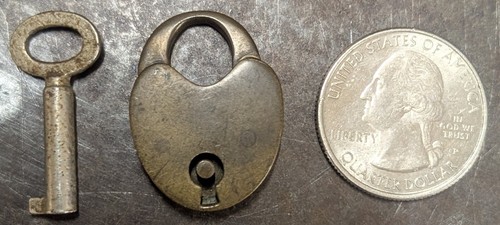 Antique Miniature Brass Heart Padlock Lock & Key Skeleton, Diary ...