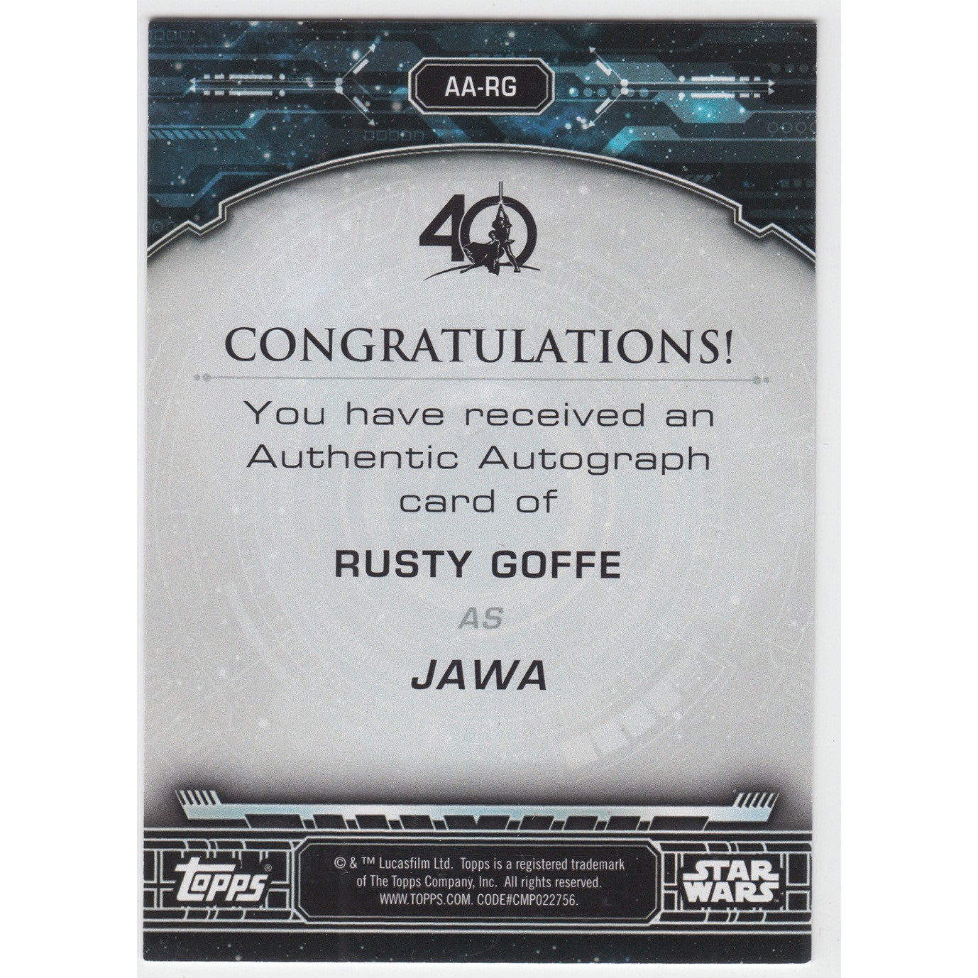 Topps Star Wars 40th Anniversary Rusty Goffe AA-RG as Jawa | eBay