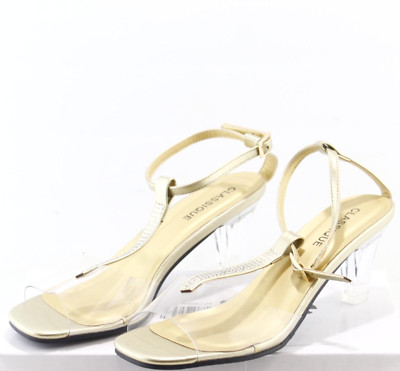 CLASSIQUE womens mid heel buckle dress sandals shoe size 11 M gold ...
