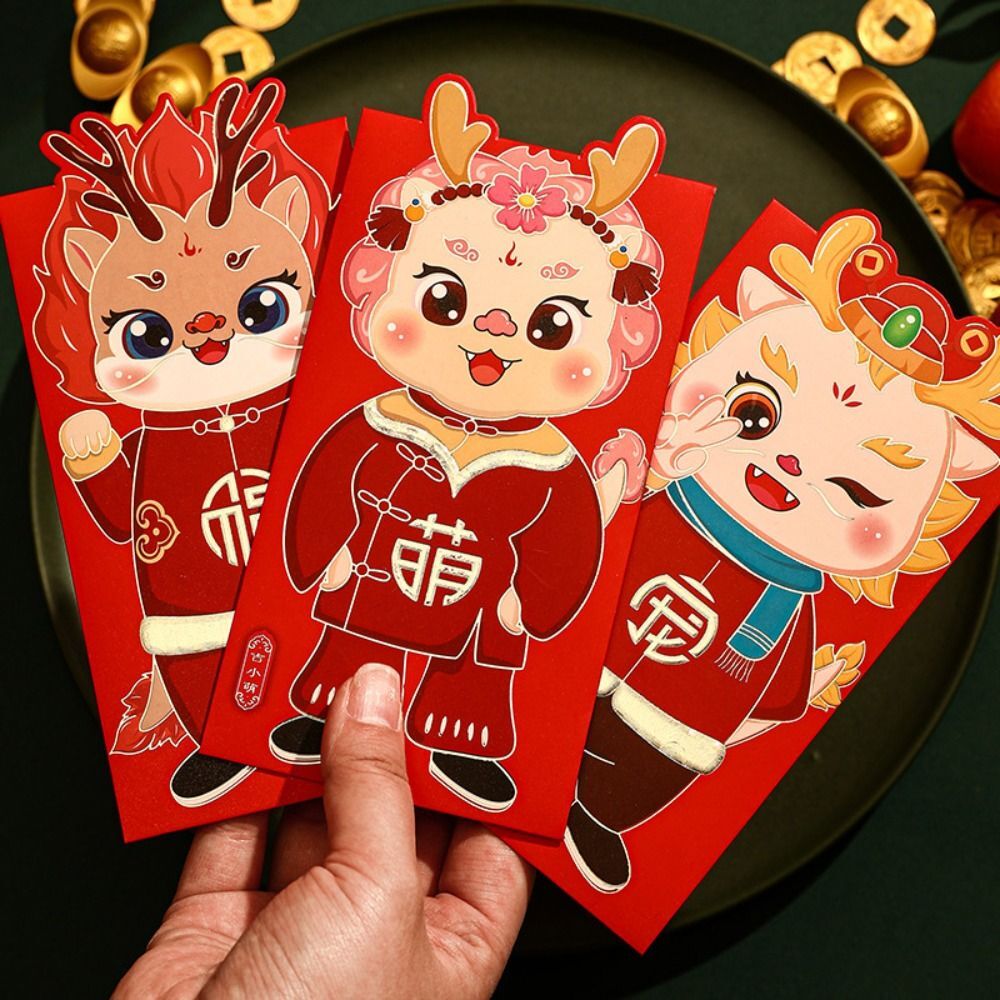 6Pcs/Set CNY Red Envelope Paper Packet Envelopes Red Paket Spring ...