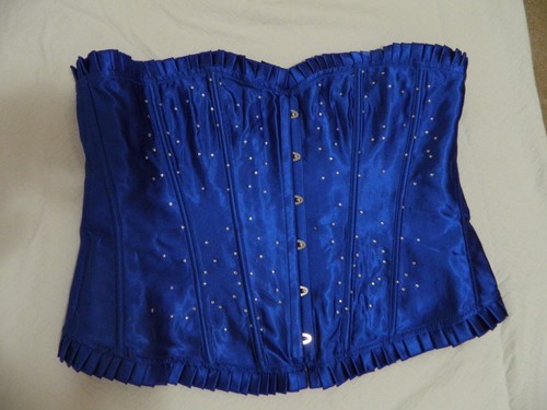 Women's 6XL Plus Size Blue Corset Overbust Lace-Up Rhinestone Burlesque ...