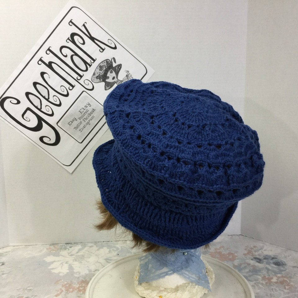 Crochet poofy hat, boho festival beanie, blue fairy cap, L, Geechlark ...