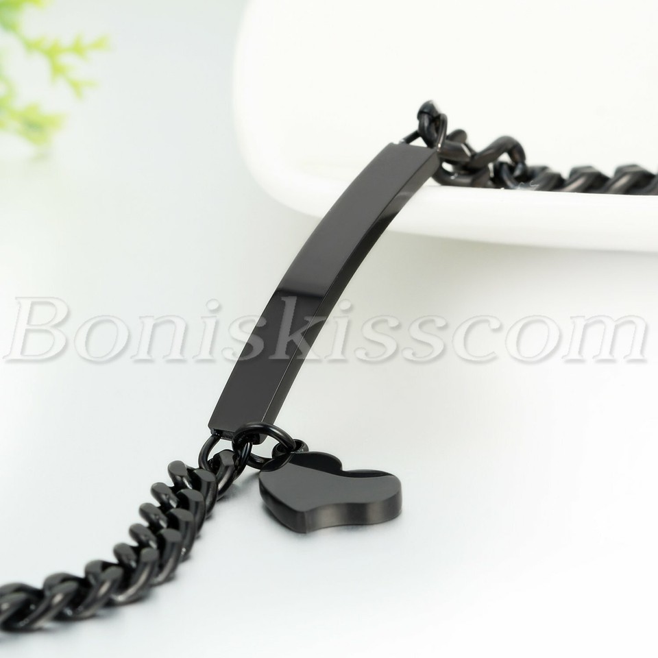 Women's Polished Stainless Steel Love Heart Charm Bracelet Chain Bangle ...