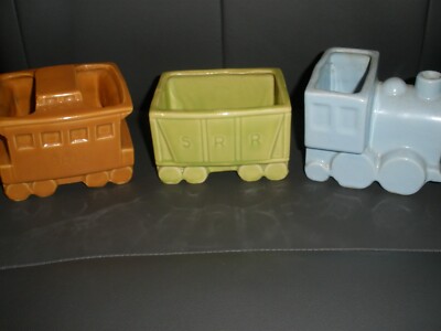 Vintage USA 3 Piece Ceramic Train Planters Approx 4"x3"x2.5" EUC | eBay