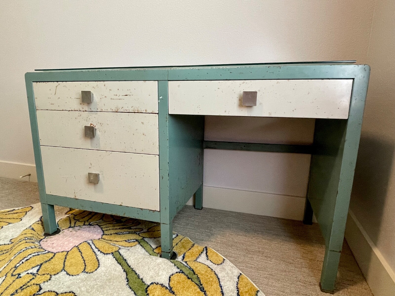 Steelcase tanker desk in teal green. 4 drawers, Simmons, vintage 1950 ...