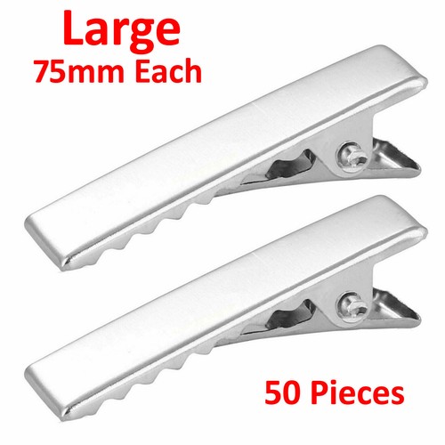 Large 50 Silver Crocodile Alligator Bow Blank Metal Hair Clips Teeth ...