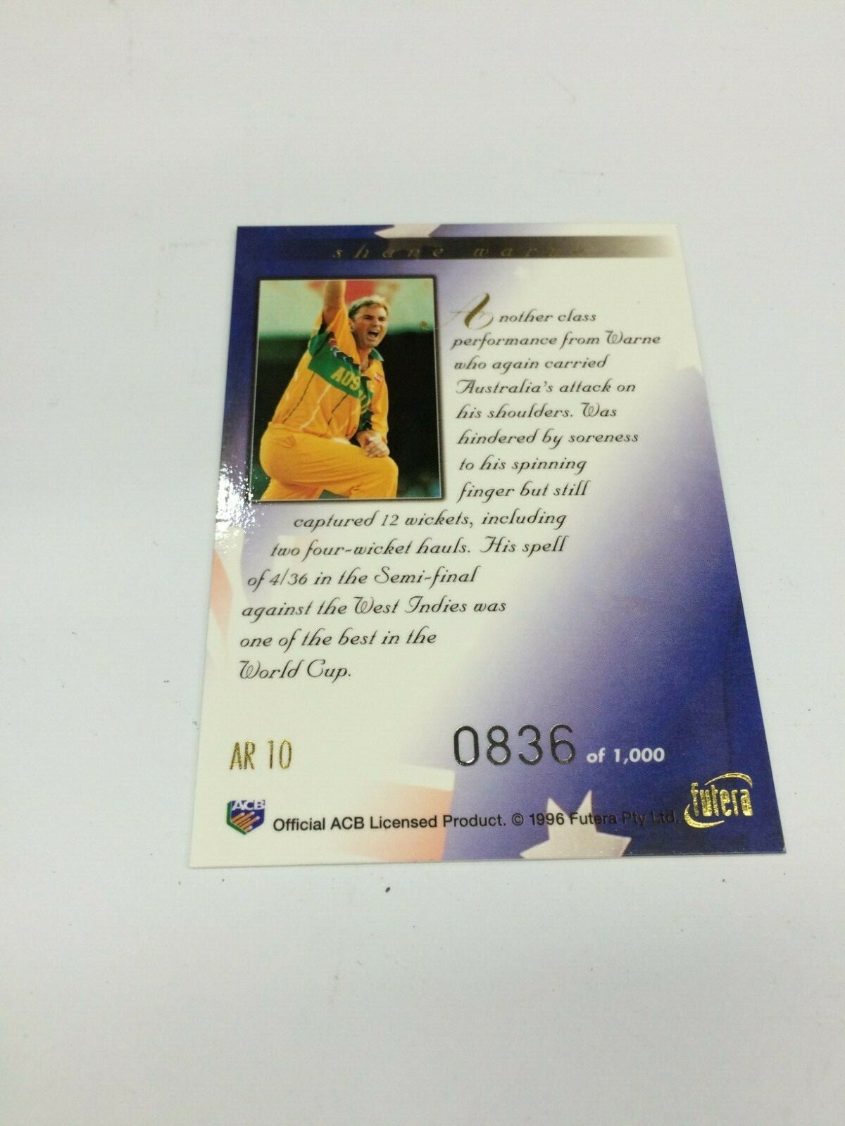 1996 Futera World Cup Cricket Trading Cards Retrospective AR10 Shane ...