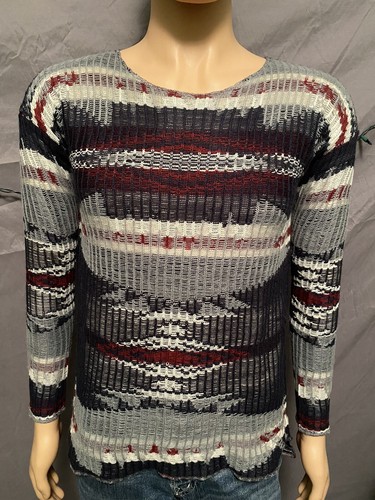 Hem & Thread Sweater S/M 100% Acrylic Distressed Hobo Chic Long Sleeve ...