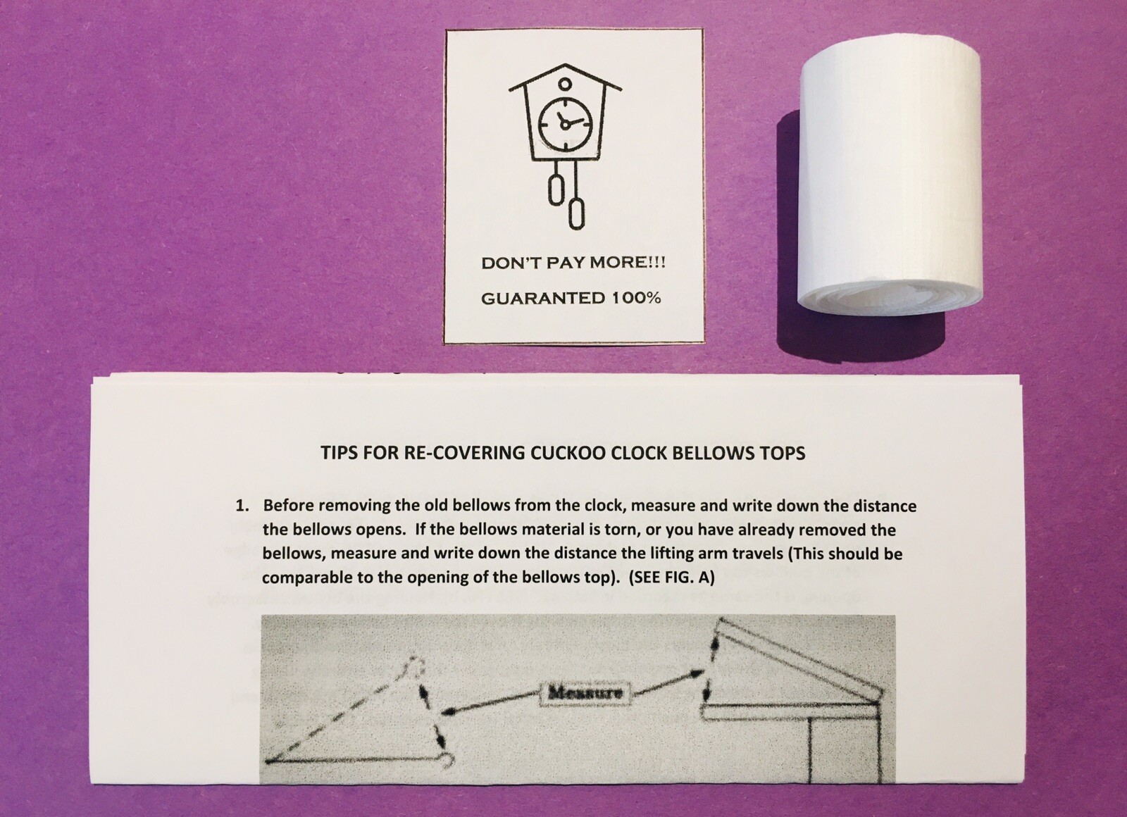 Cuckoo Clock Recovery Paper Bellow Roll 2”x 60” w/ Instruction (100% ...