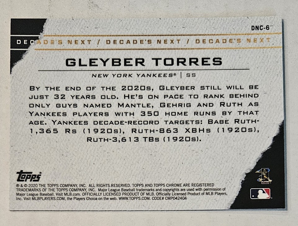 GLEYBER TORRES 2020 Topps Chrome Update - Target Decade's Next #DNC-6 ...