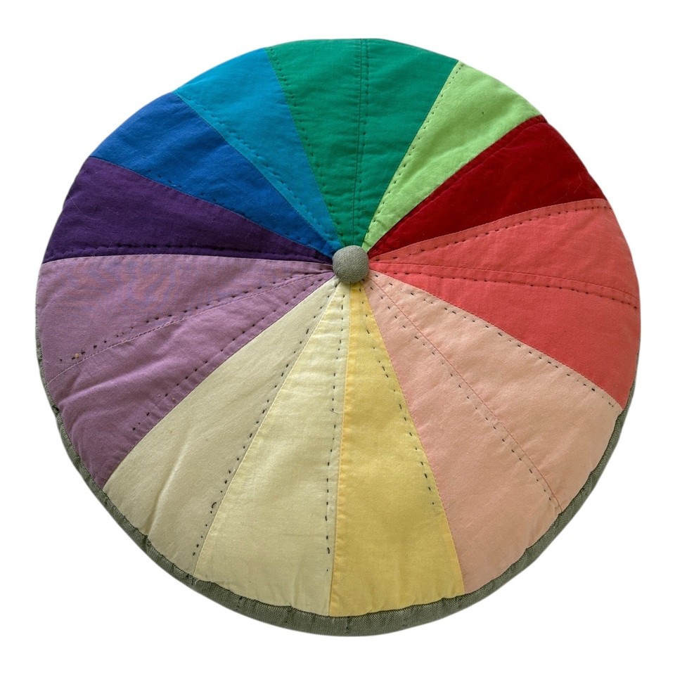 Handmade Rainbow Quilt Pillow Round Color Wheel Cushion Patch Boho ...