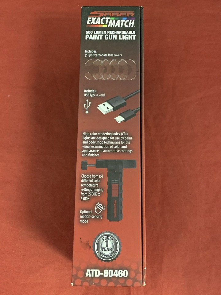 Saber ATD-80460 500 Lumen Rechargeable Paint Gun Light w/ Replacement ...