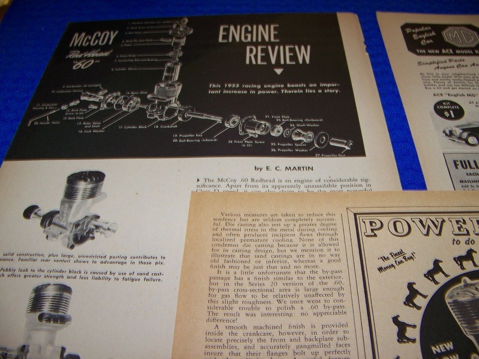 MCCOY REDHEAD 60 R/C ENGINE ...DETAILS/EXPLODED VIEW/LEGEND/SPECS ...