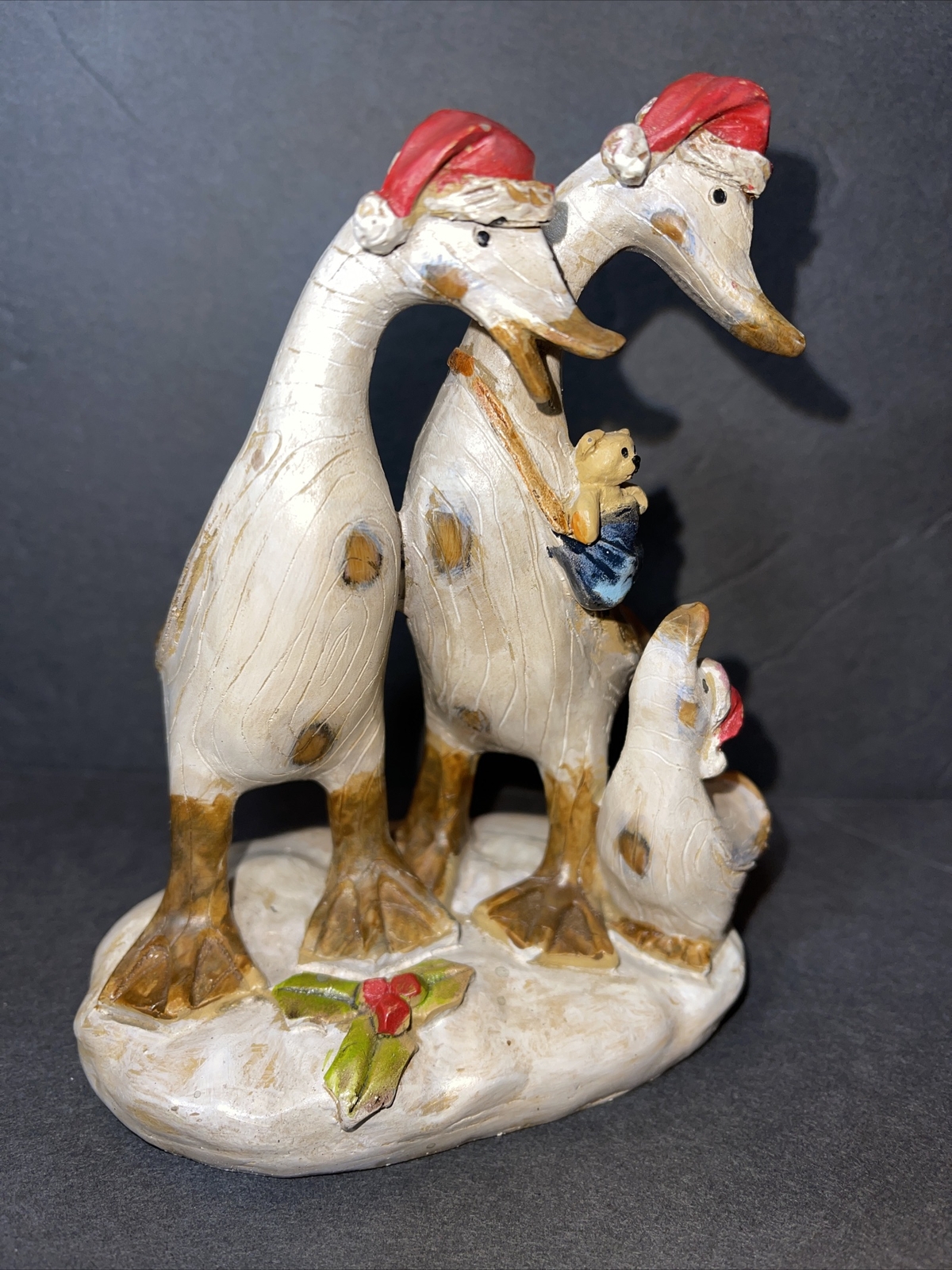Holiday Duck Family Christmas Figurine Santa Hat Resin Rustic Tii ...