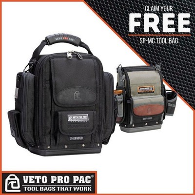 Veto Pro Pac MB5B BLACKOUT Black Extra-Larger Tool Bag + Free SPMC Tool ...