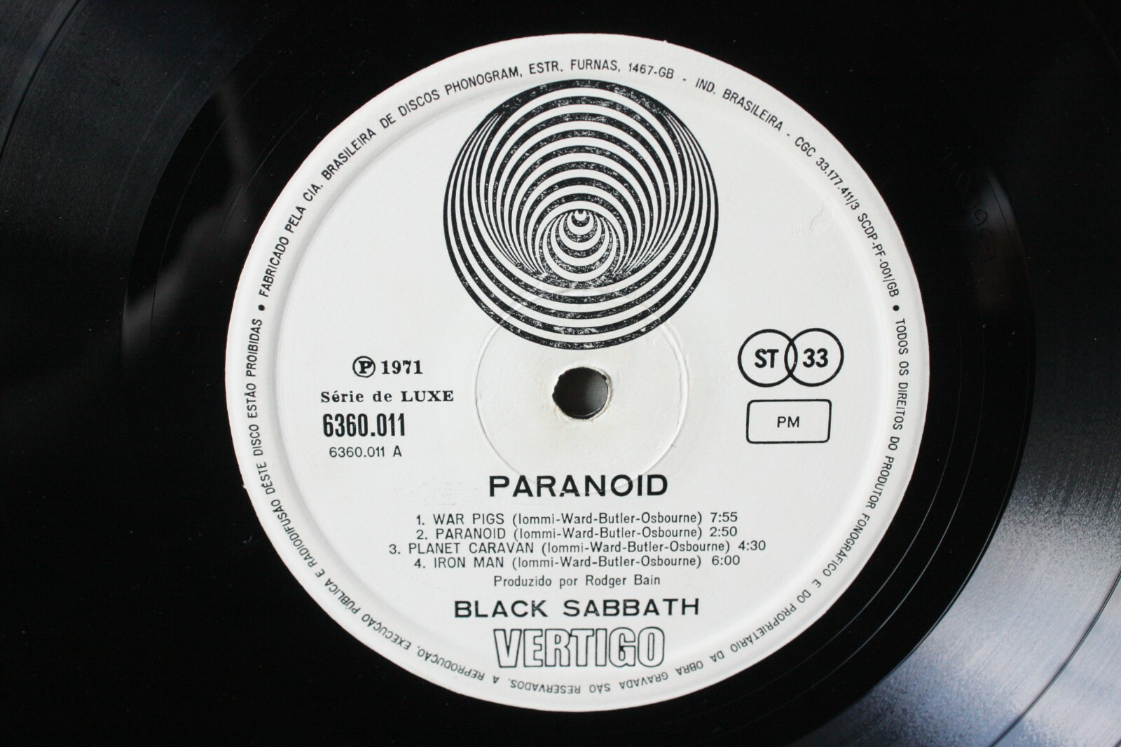 BLACK SABBATH PARANOID ORIGINAL 1971 FIRST PRESS VERTIGO DIFF BACK ...