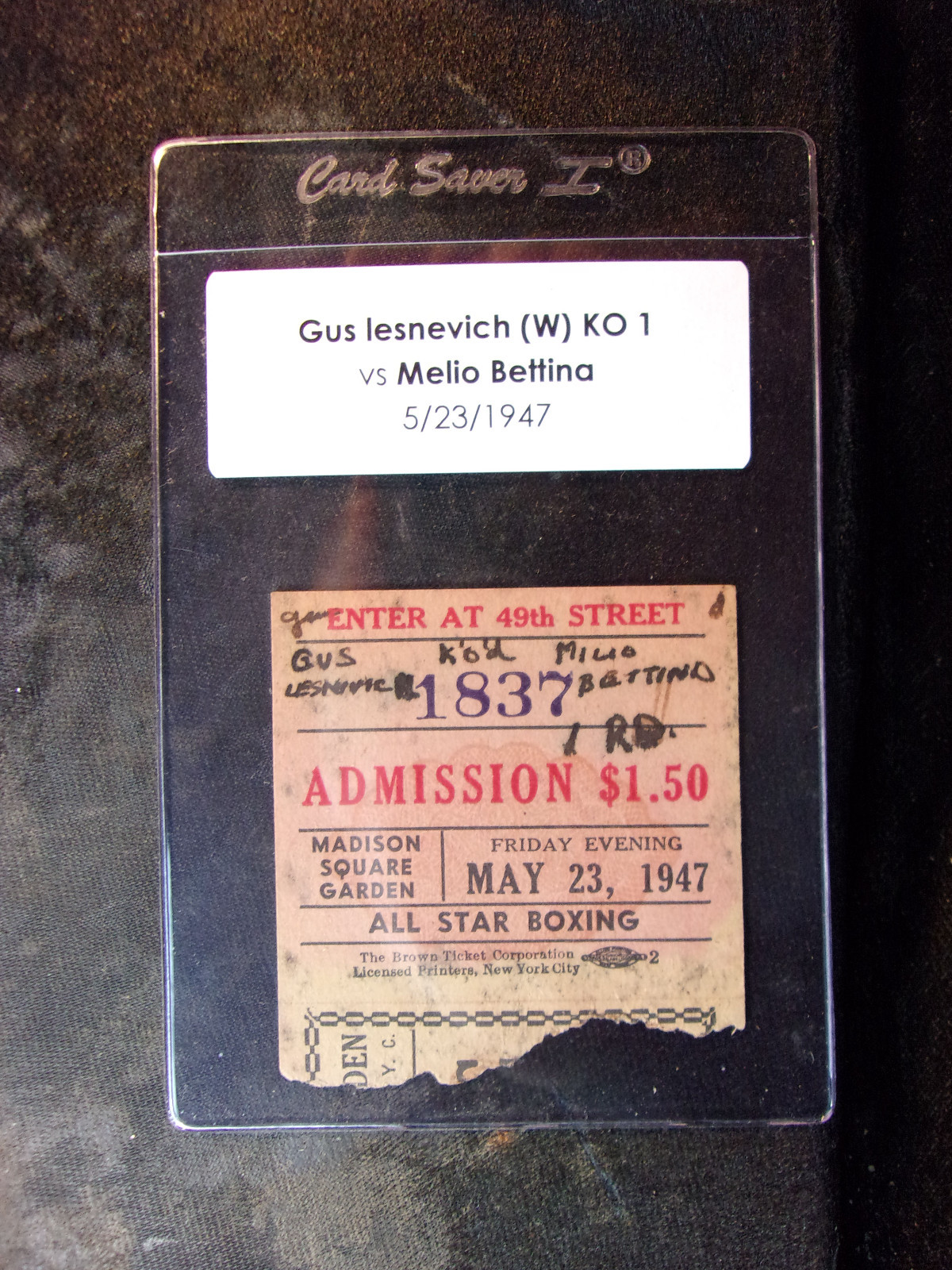 Vintage 5/23/1947 Gus Iesnevich (W) vs Melio Bettina Boxing Ticket Stub ...