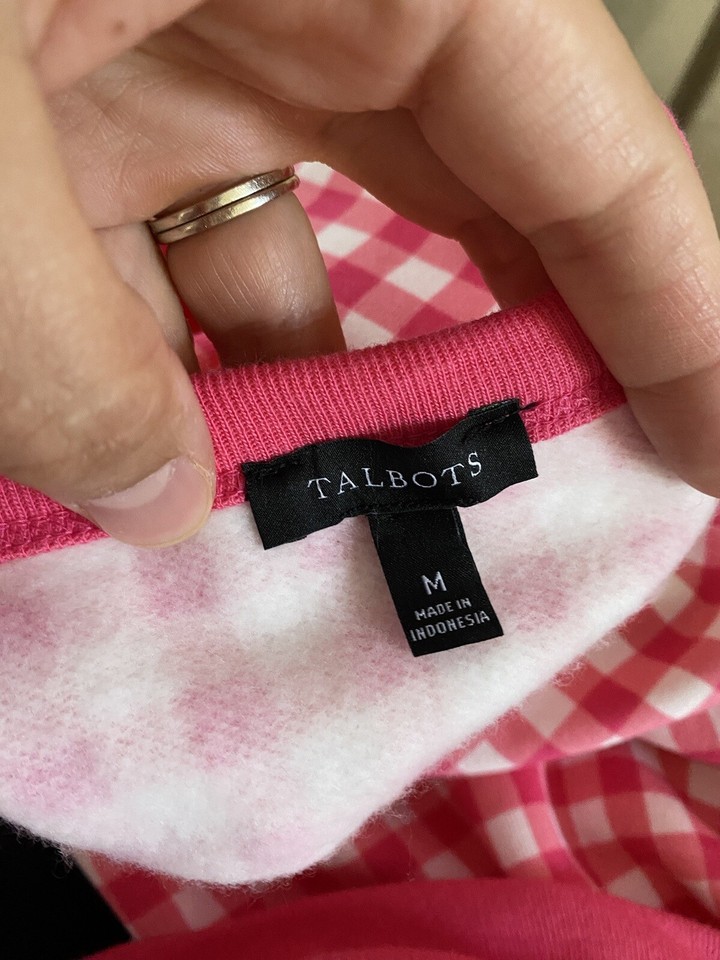 Talbots Women’s MEDIUM Pink White Check Long Sleeve Top Mint Condition ...