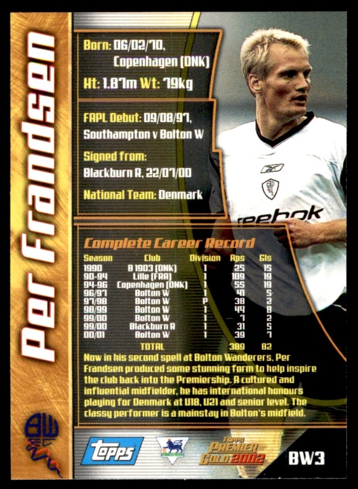 Topps Premier Gold 2002 - Per Frandsen (Bolton Wanderers) No. BW3 | eBay