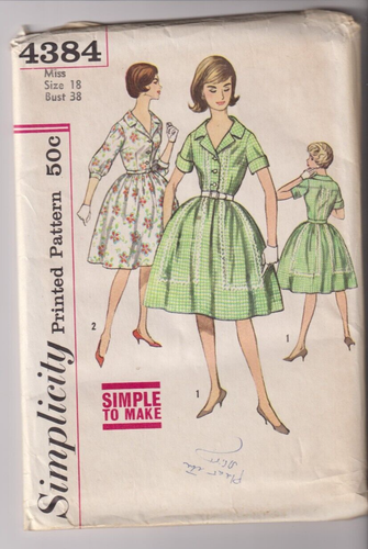 4384 SIMPLICITY c.1962 - Shirt DRESS w Full Skirt - Sz 18 B 38" | eBay