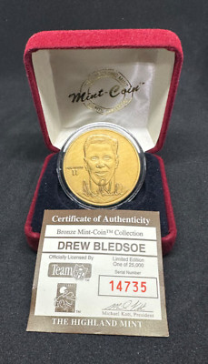 Drew Bledsoe Highland Mint Bronze Coin Limited 25K with COA Velvet Case ...