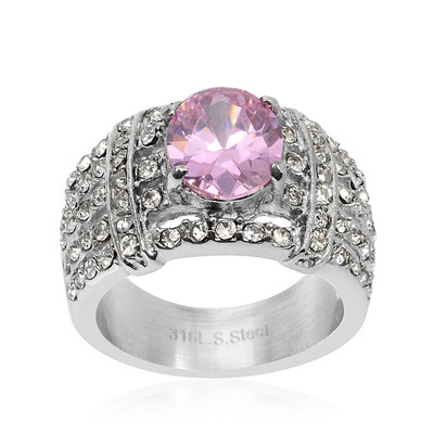Stunning Pink Oval CZ Cubic Zirconia w/Austrian Crystal Accents Ring ...