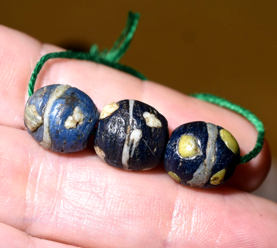 Ancient Blue Glass Islamic Eye Dig Beads W Stripes Excavated Mali ...