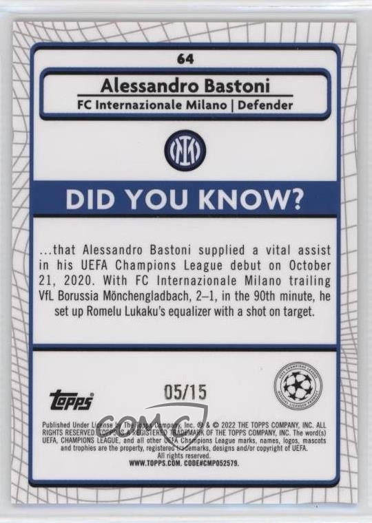 2021 Merlin Collection Chrome UCL Purple Refractor 5/15 Alessandro ...