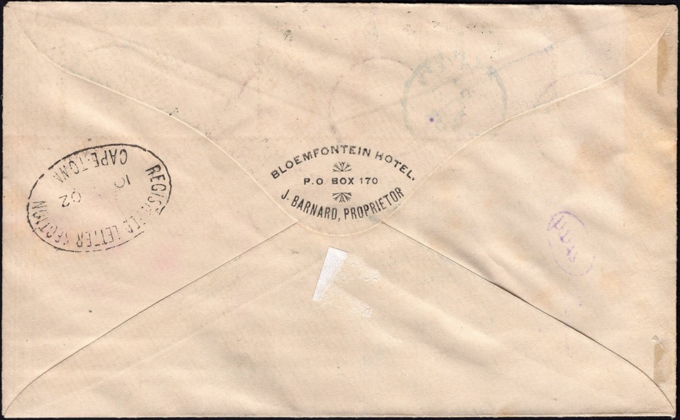 ORANGE RIVER COLONY/ORANGE FREE STATE: 1902 Used on Registered Cover to ...