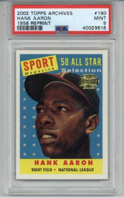 2002 TOPPS ARCHIVES 1958 REPRINT #190 HANK AARON CARD BRAVES PSA 9 LOW ...