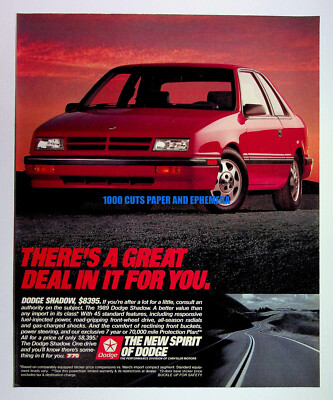 Dodge Shadow Coupe Car 1989 Trade Print Magazine Ad Poster ADVERT | eBay