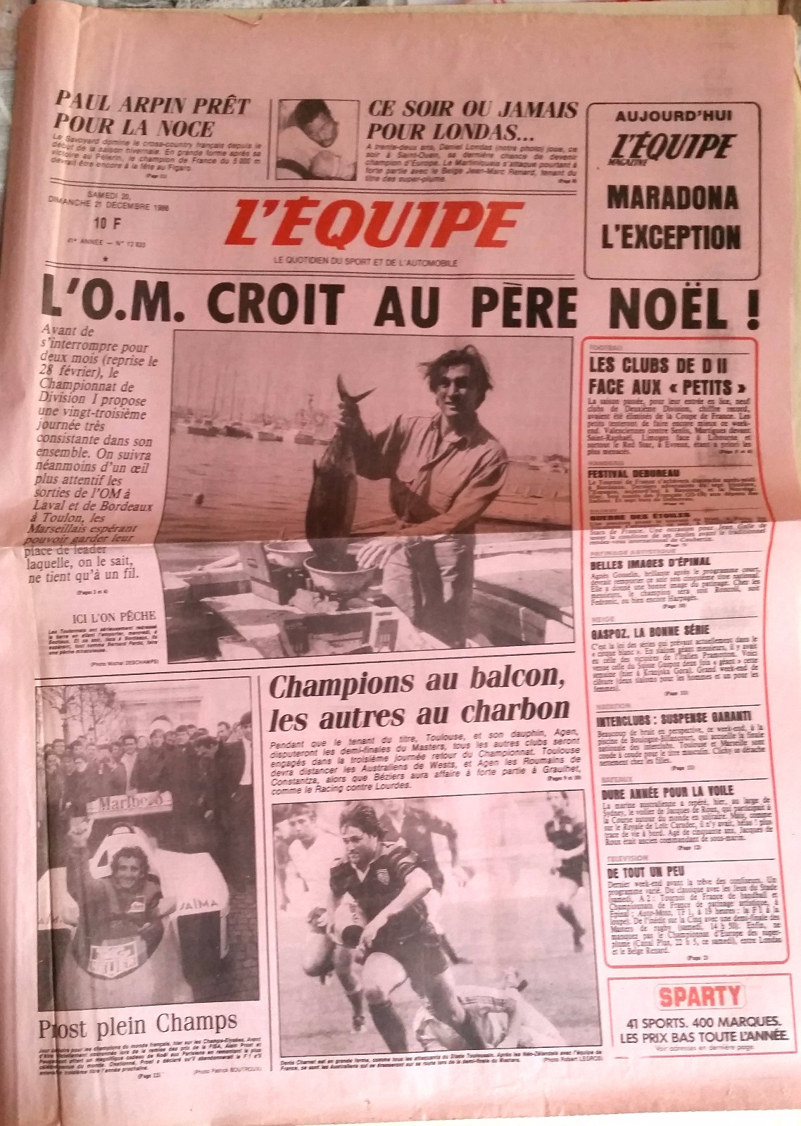 L'Equipe Journal 20-21/12/1986; Paul Arpin/ Londas/ Maradona/ Debureau ...