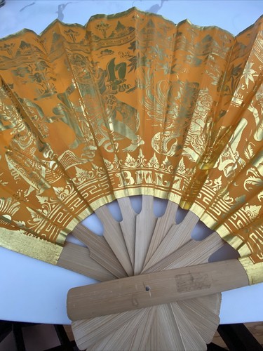 Large Bali Balinese Fan With Gold and Yellow | eBay