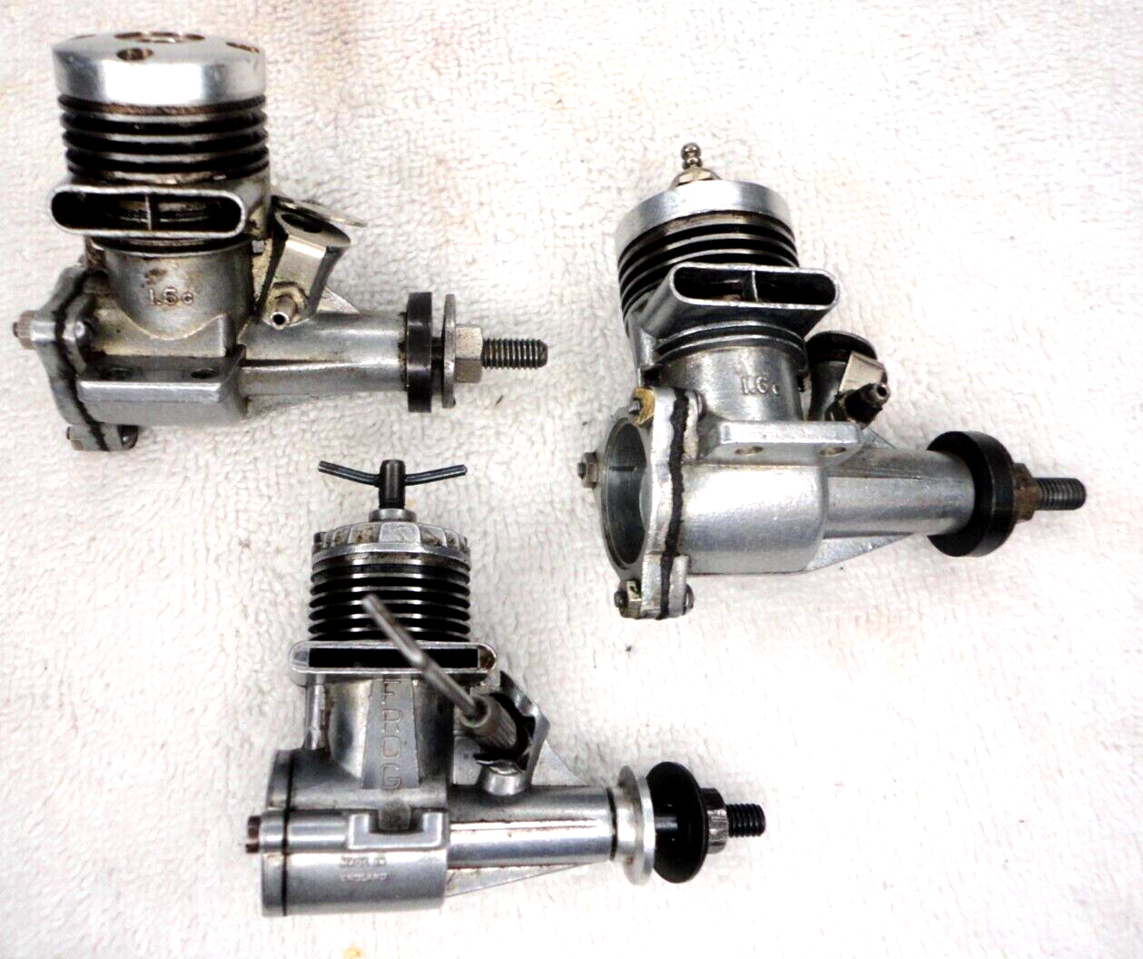 LOT of 3 Vintage Early Control Line Airplane Engines two PET O.S ...