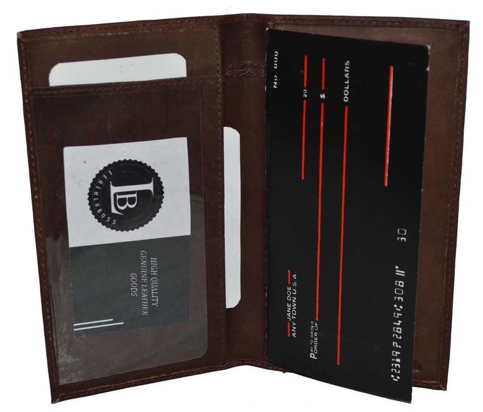 Leatherboss Genuine Leather Hand Crafted Checkbook Cover Top tear n ...