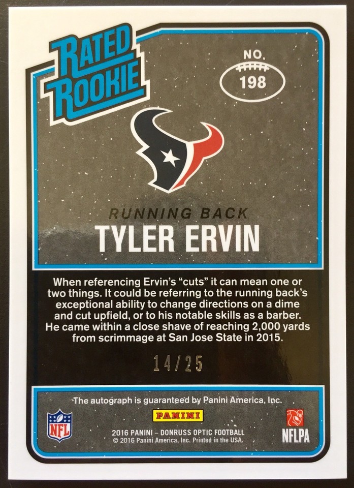 2016 Optic #198 Tyler Ervin Autograph Black Refractor Rated RC 14/25 ...