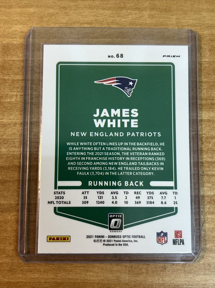 James White 2021 Donruss Optic Silver Holo Prizm football card Patriots ...