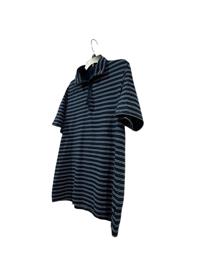 Men’s 7 Diamonds Navy Blue & White Stripe Short Sleeve Polo Shirt ...