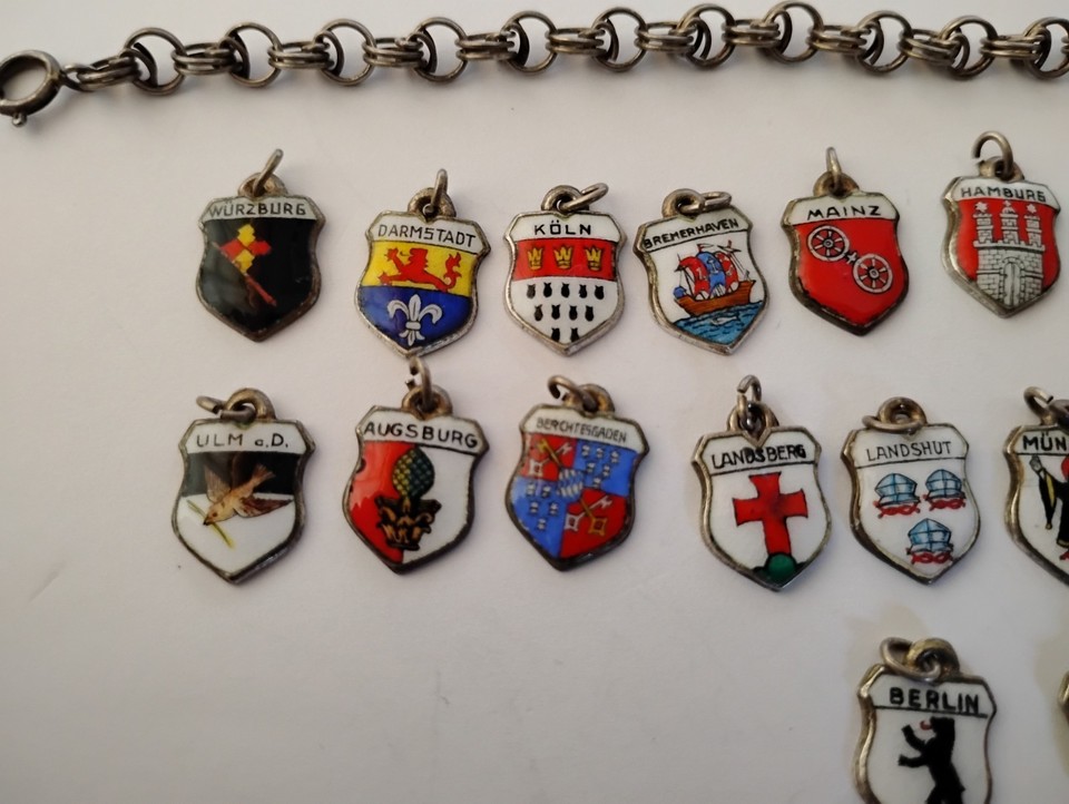 Vintage 800 Silver Enamel European Crest Shield Charms and Bracelet | eBay