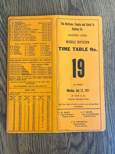 ATSF Santa Fe Middle Division Employee Timetable #19 July 12, 1971 | eBay