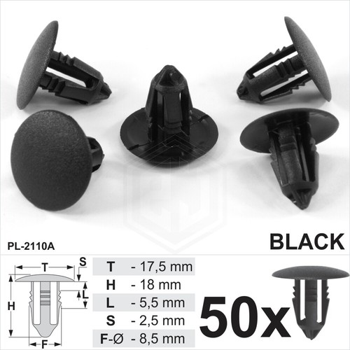 50x Interior Trim Clips Panel Fixing Fastener Black Plastic Fits Ford ...