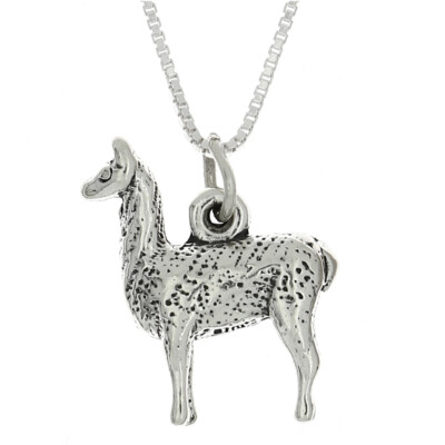 Sterling Silver 3D Llama Alpaca Charm with Box Chain Necklace | eBay